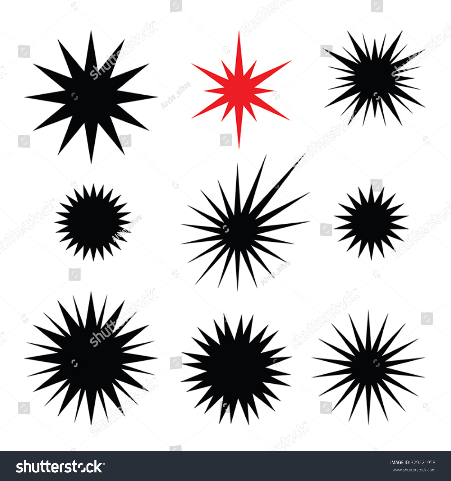Set Trendy Radial Sunburst Stars Shapes Stock Vector 329221958