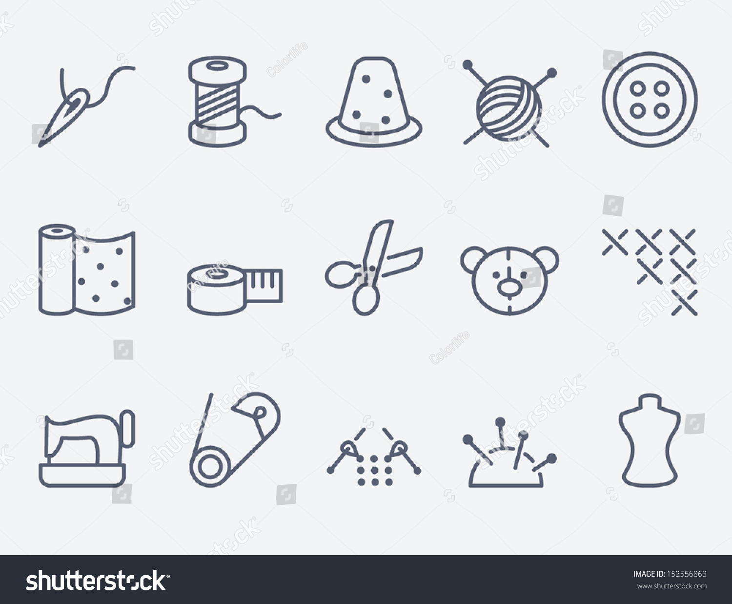 Sewing Needlework Icons Stock Vector 152556863 Shutterstock