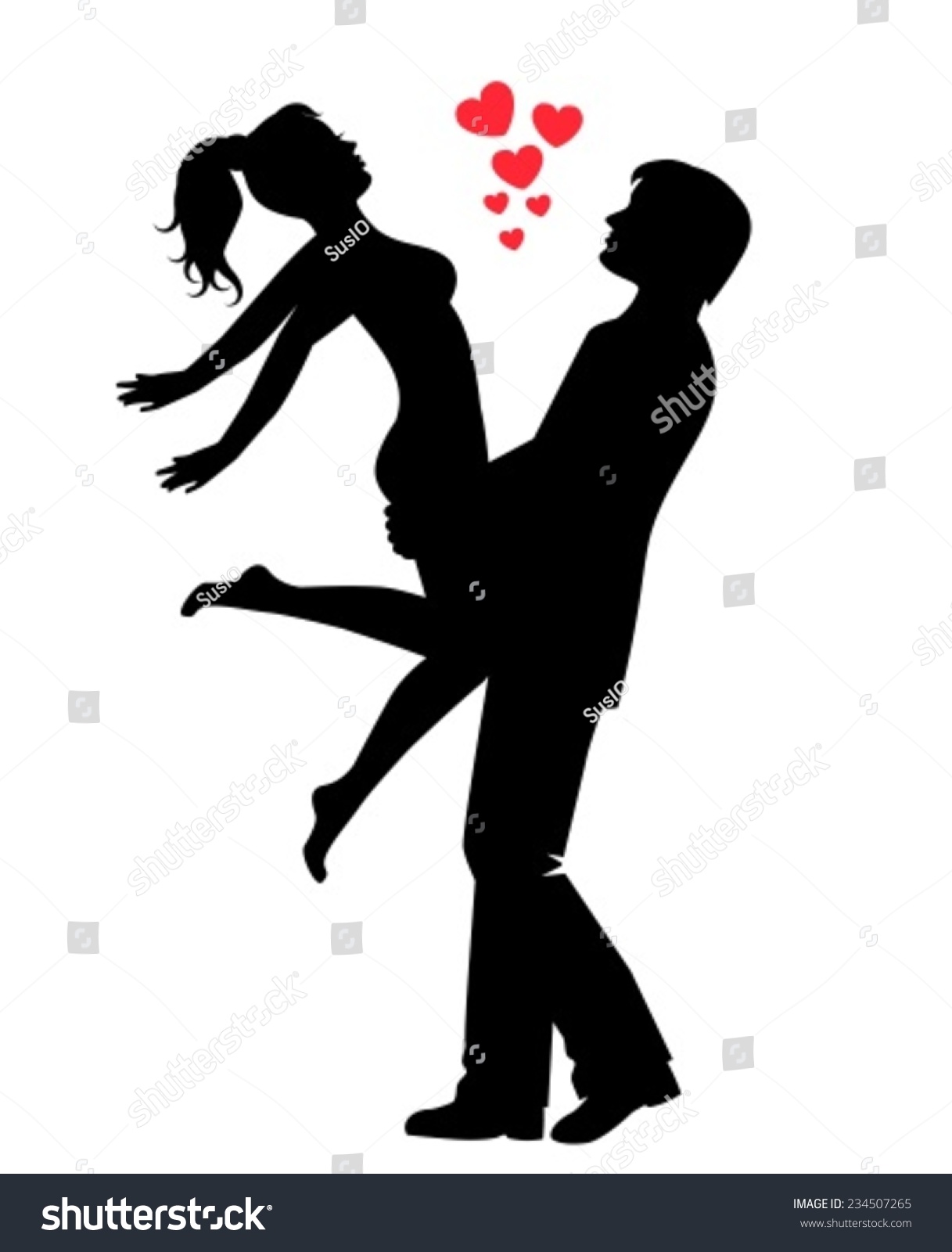 Silhouette Happy Loving Couple Man Holds Stock Vector 234507265