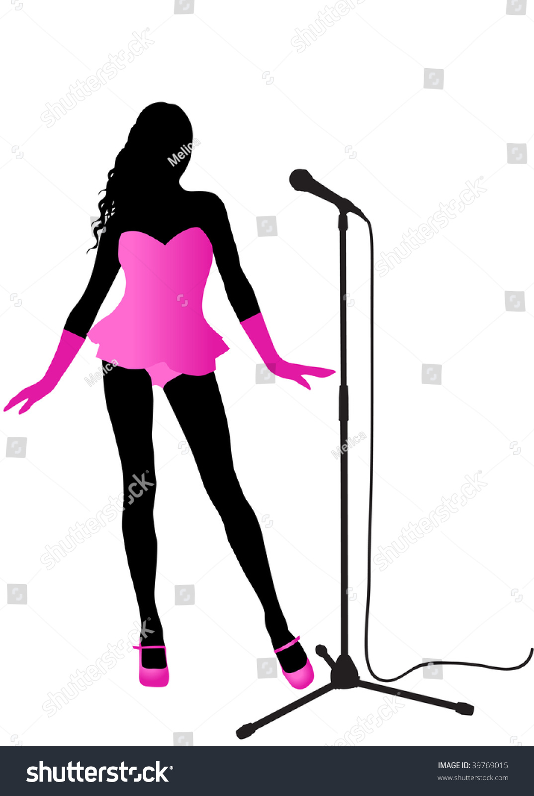 Silhouette Of A Singer With The Microphone Stand Stock Vector