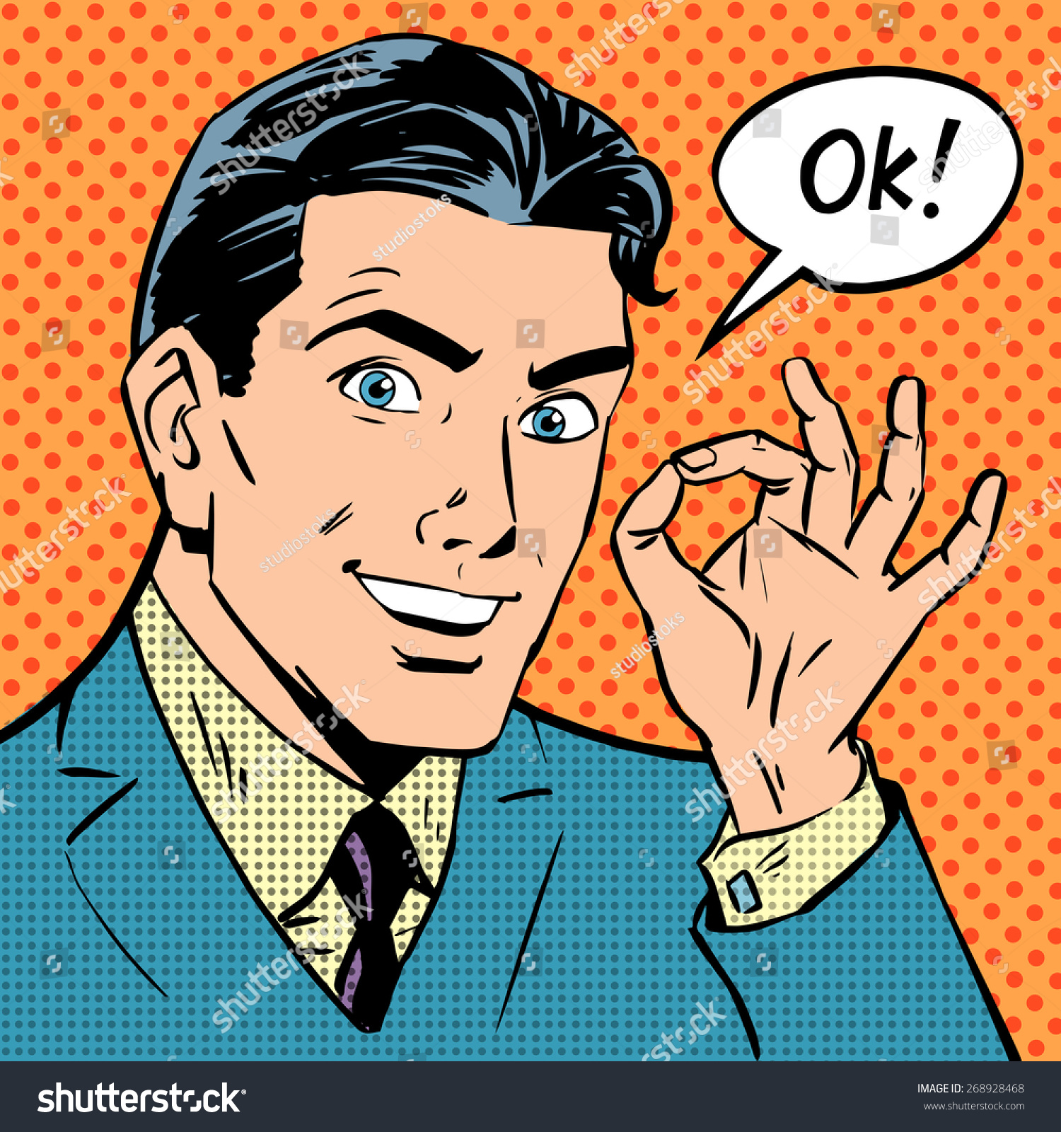 The Businessman Says Okay Success Pop Art Comics Retro Style Halftone