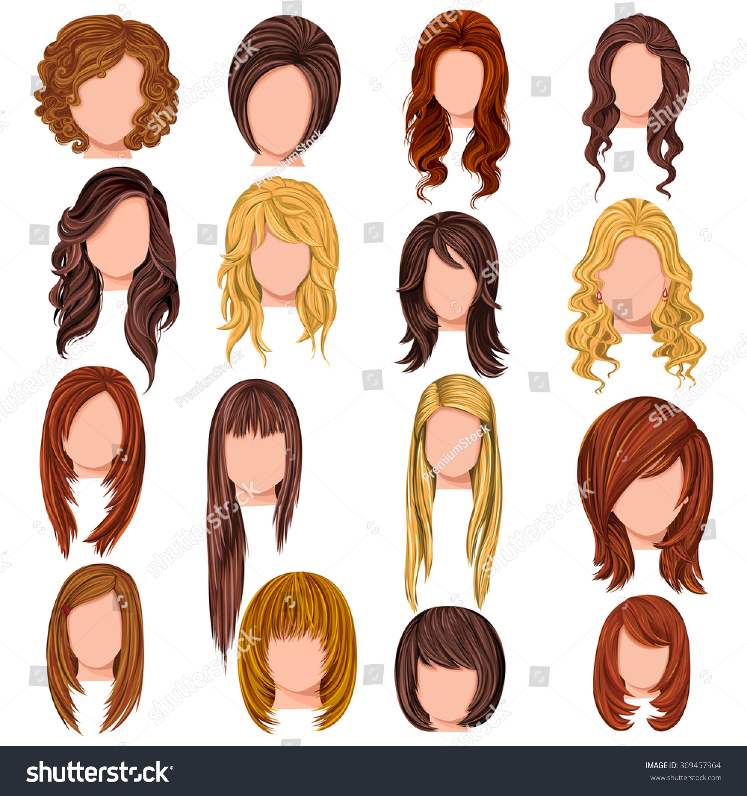 Vector Design Of Beautiful Collection Of Female Hairdo 369457964