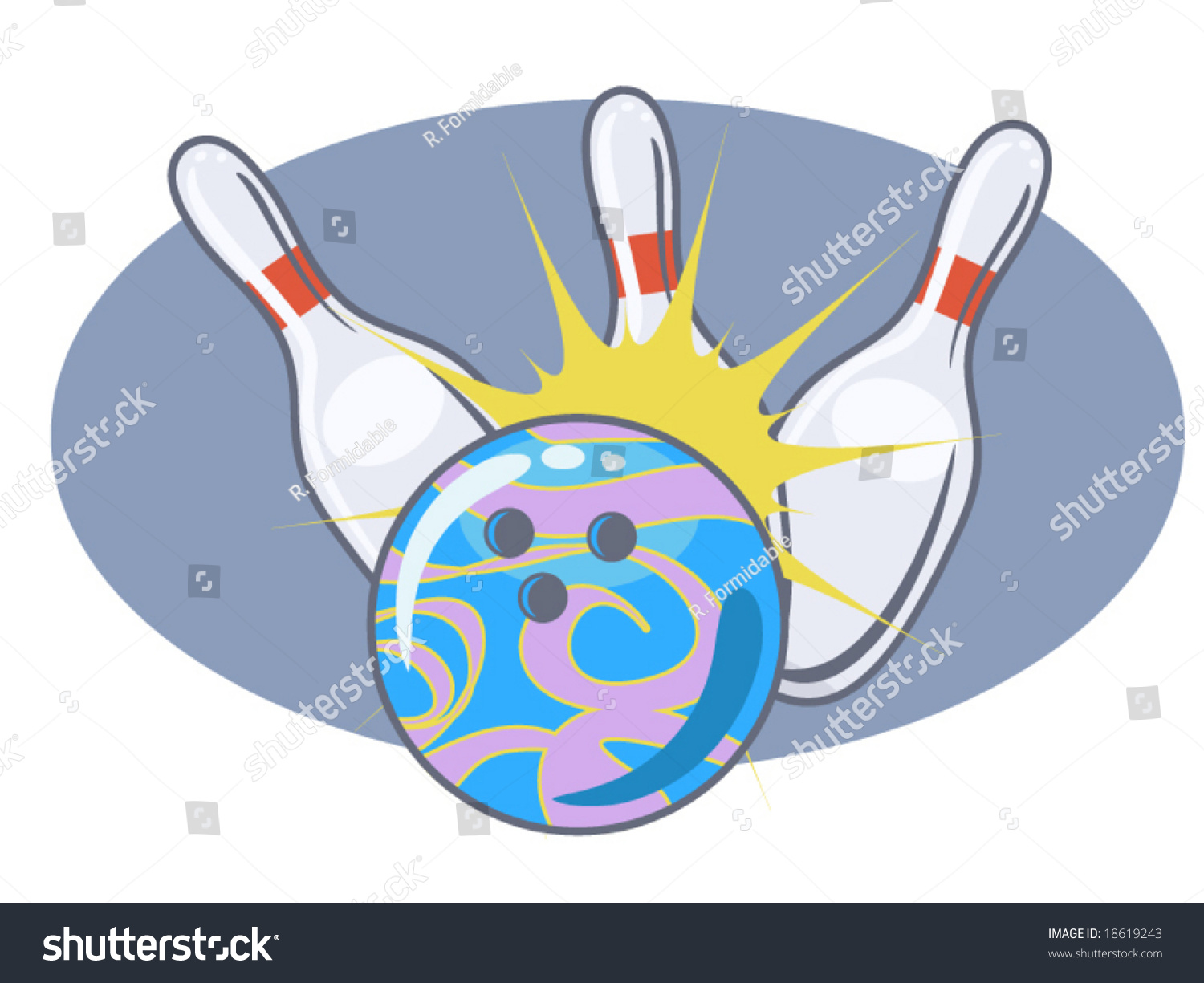 Vector Illustration Of A Bowling Ball Knocking Down Bowling Pins 18619243 Shutterstock