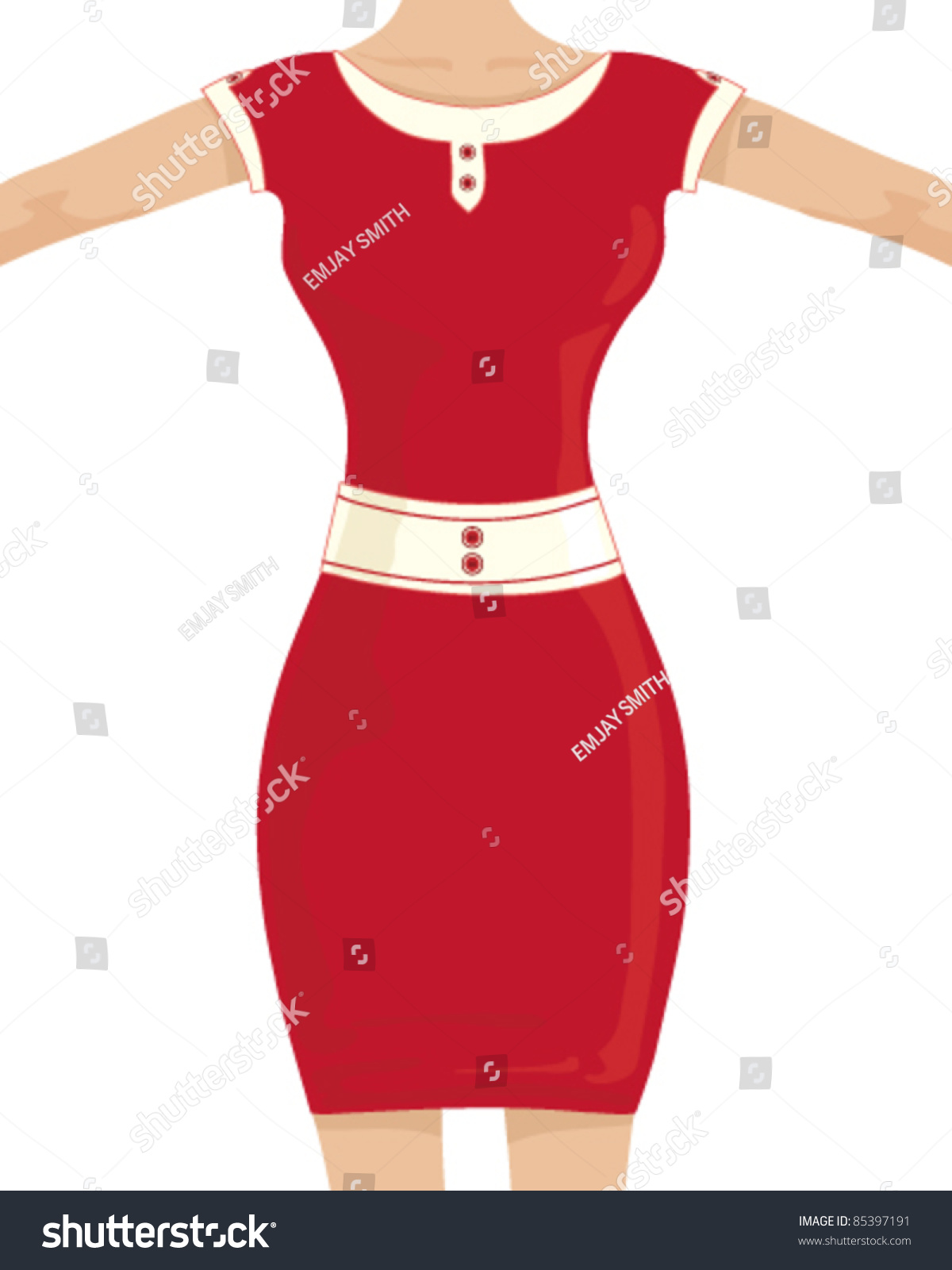 Vector Illustration Of A Womans Hourglass Figure In A Red Dress In Eps 10 Format 85397191