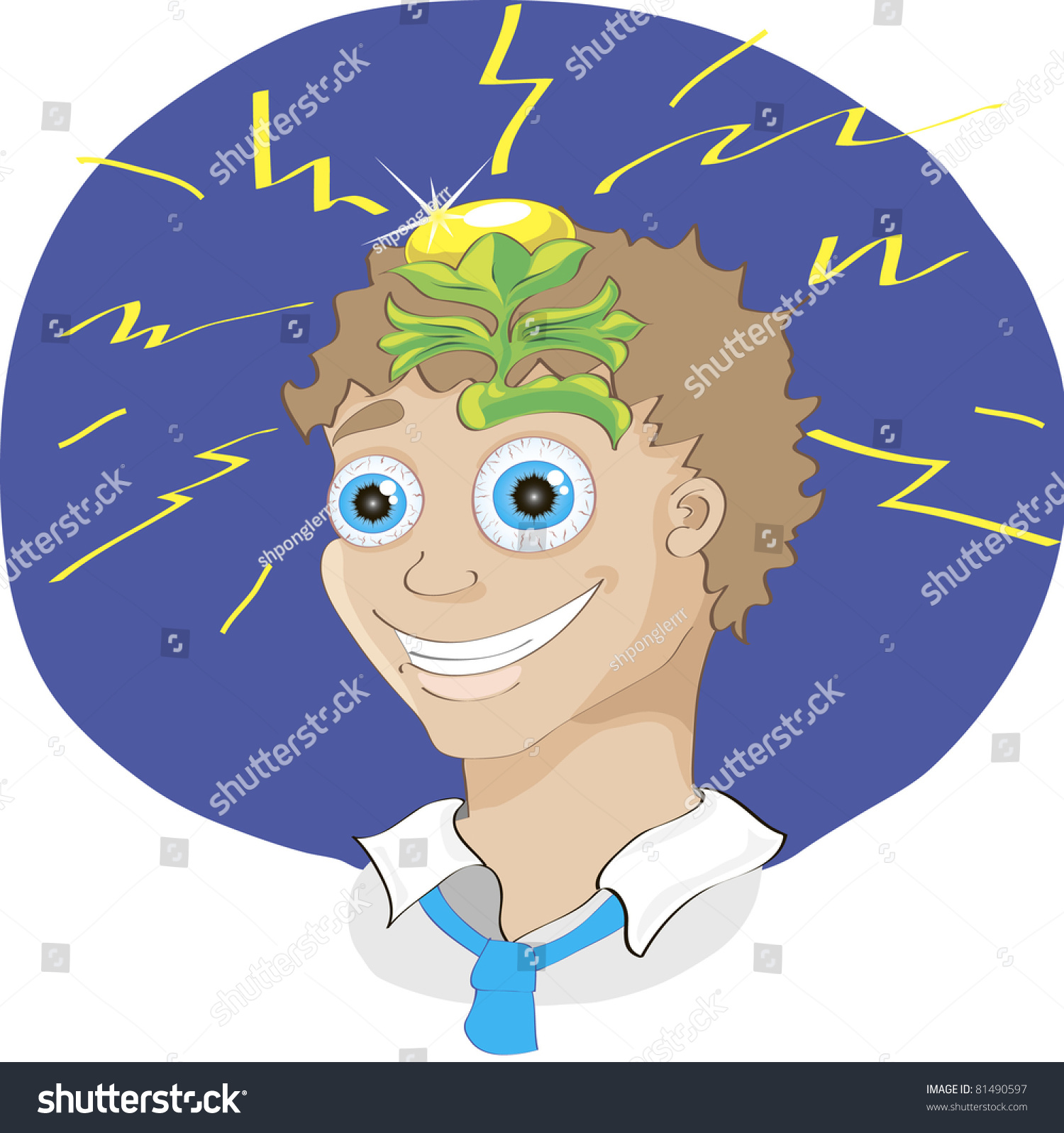 Vector Illustration Of Cute Cartoon Man With A Brilliant Idea After Brainstorm 81490597