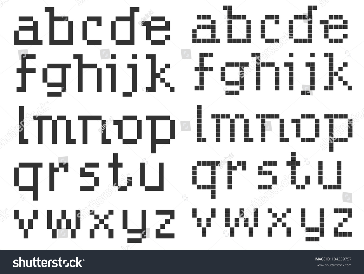 Vector Illustration Of Pixel Art Styled Abc Lowercase Letters With