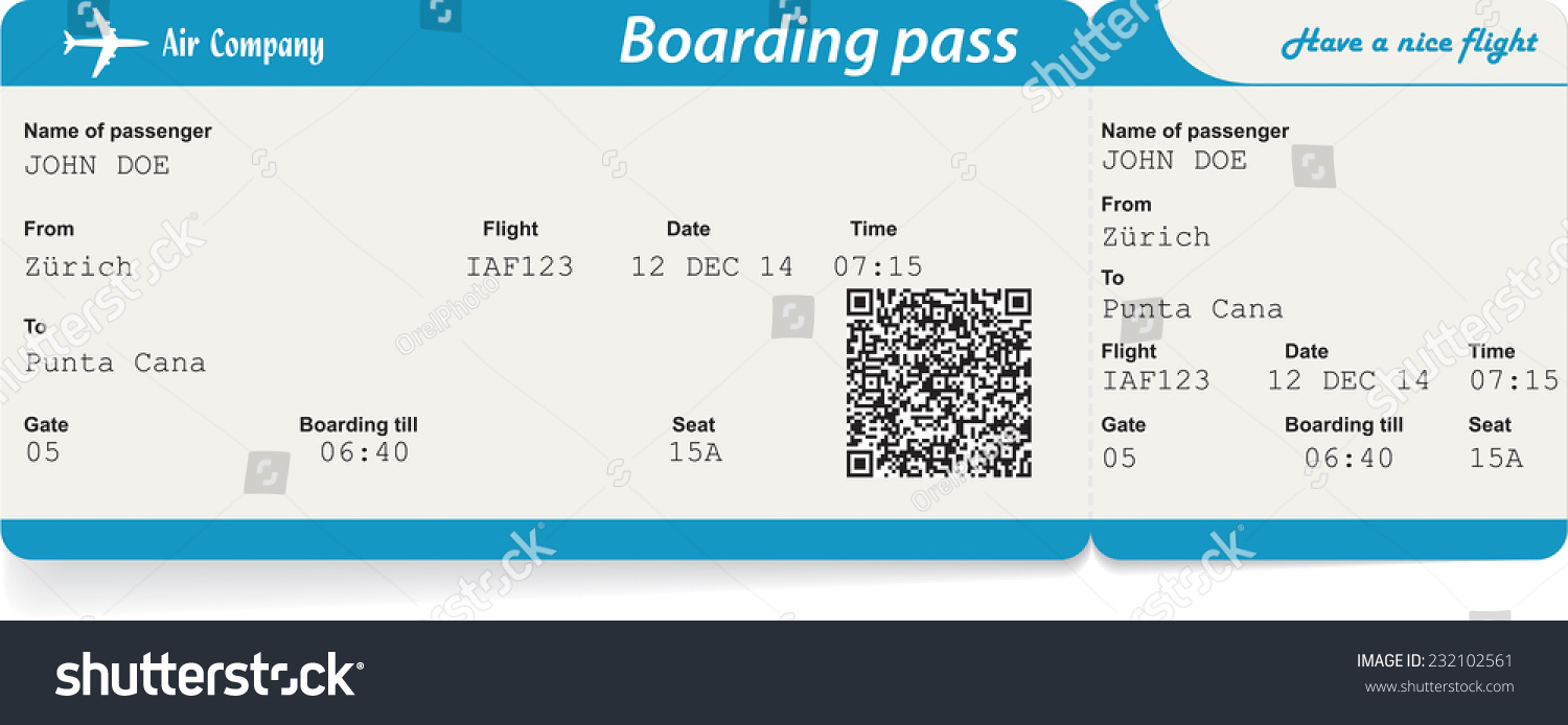 Vector Image Of Airline Boarding Pass Ticket With Qr2 Code Isolated On
