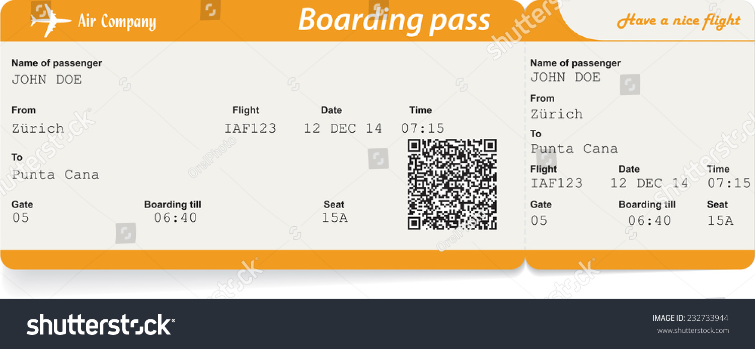Vector Image Of Airline Boarding Pass Ticket With Qr2 Code Isolated On