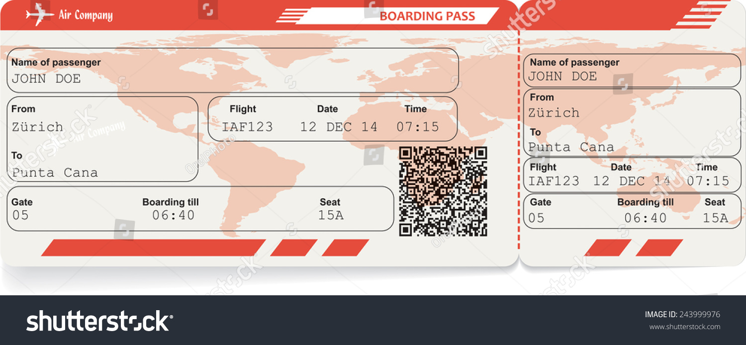 Vector Image Of Airline Boarding Pass Ticket With Qr2 Code Isolated On