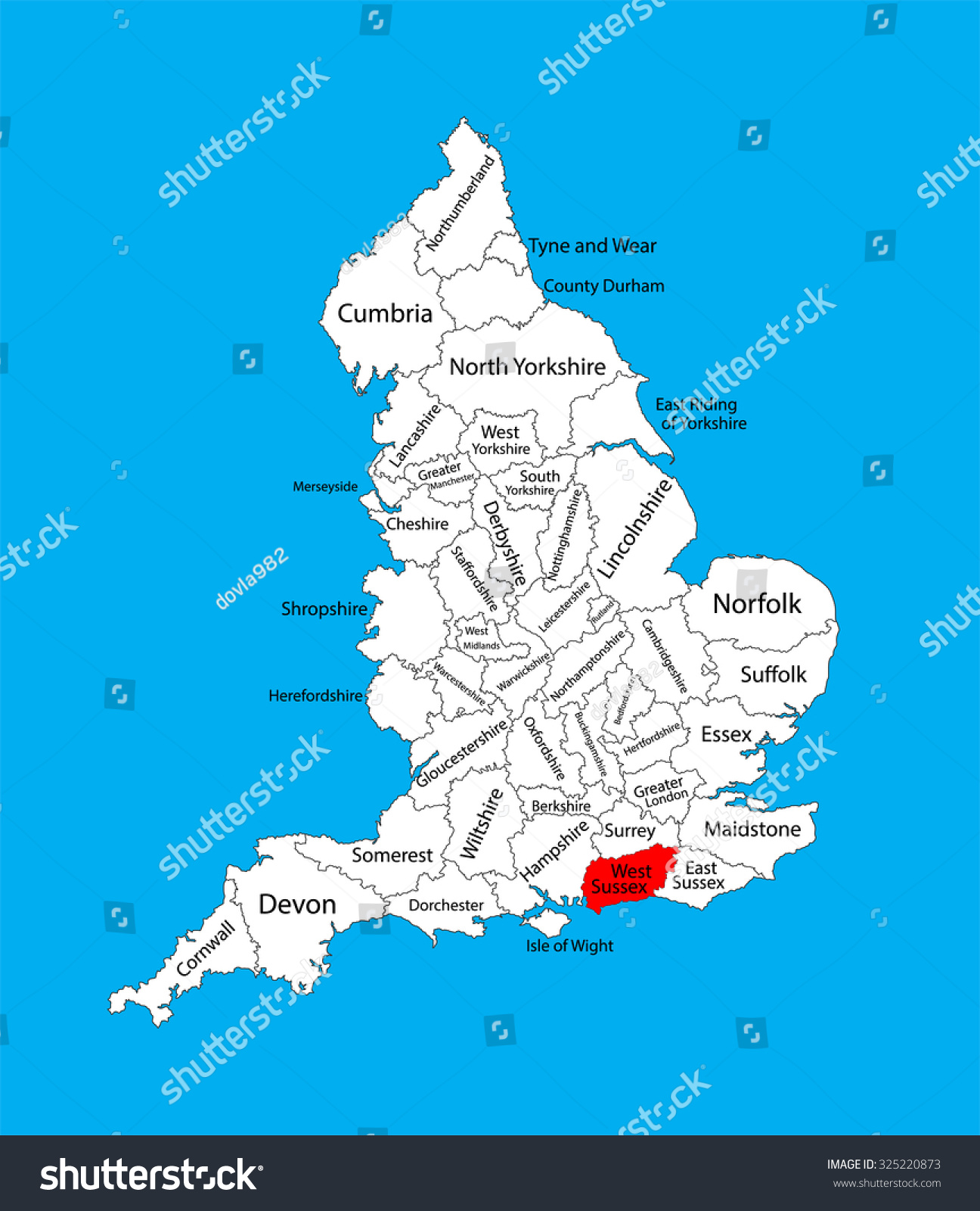 Vector Map West Sussex South East Stock Vector 325220873 Shutterstock