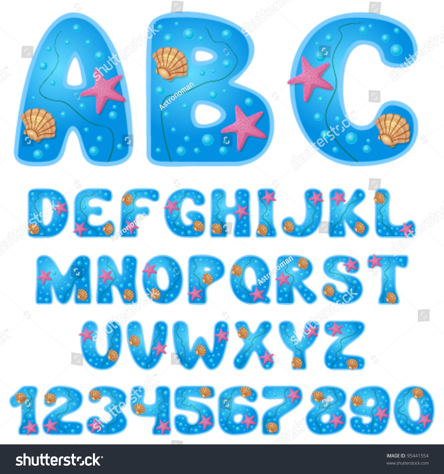 Vector Sea Font With Digits - 95441554 : Shutterstock