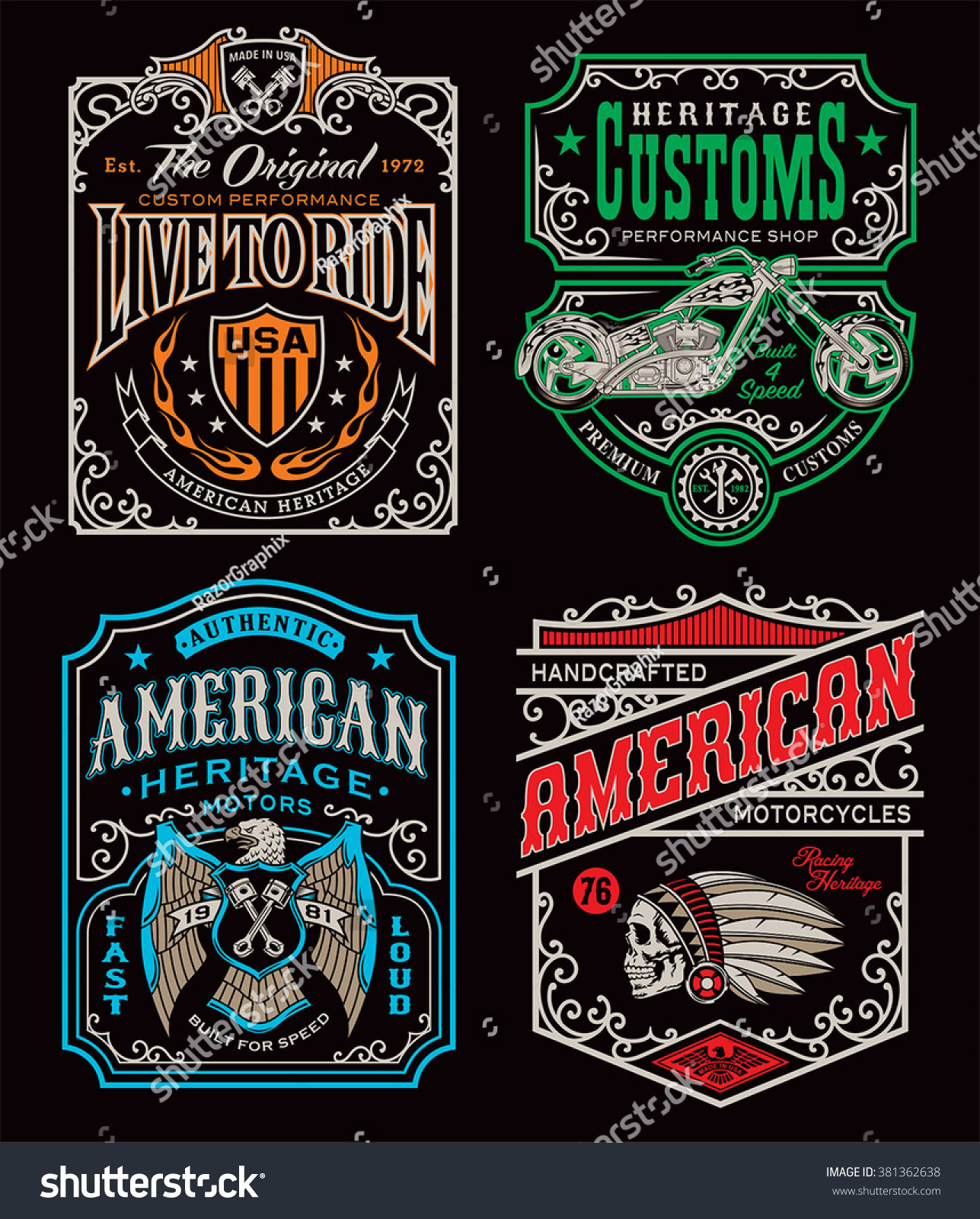 Vintage Motorcycle T-Shirt Graphic Set Stock Vector 381362638 ... Vintage Motorcycle T-Shirt Graphic Set Stock Vector 381362638 ...