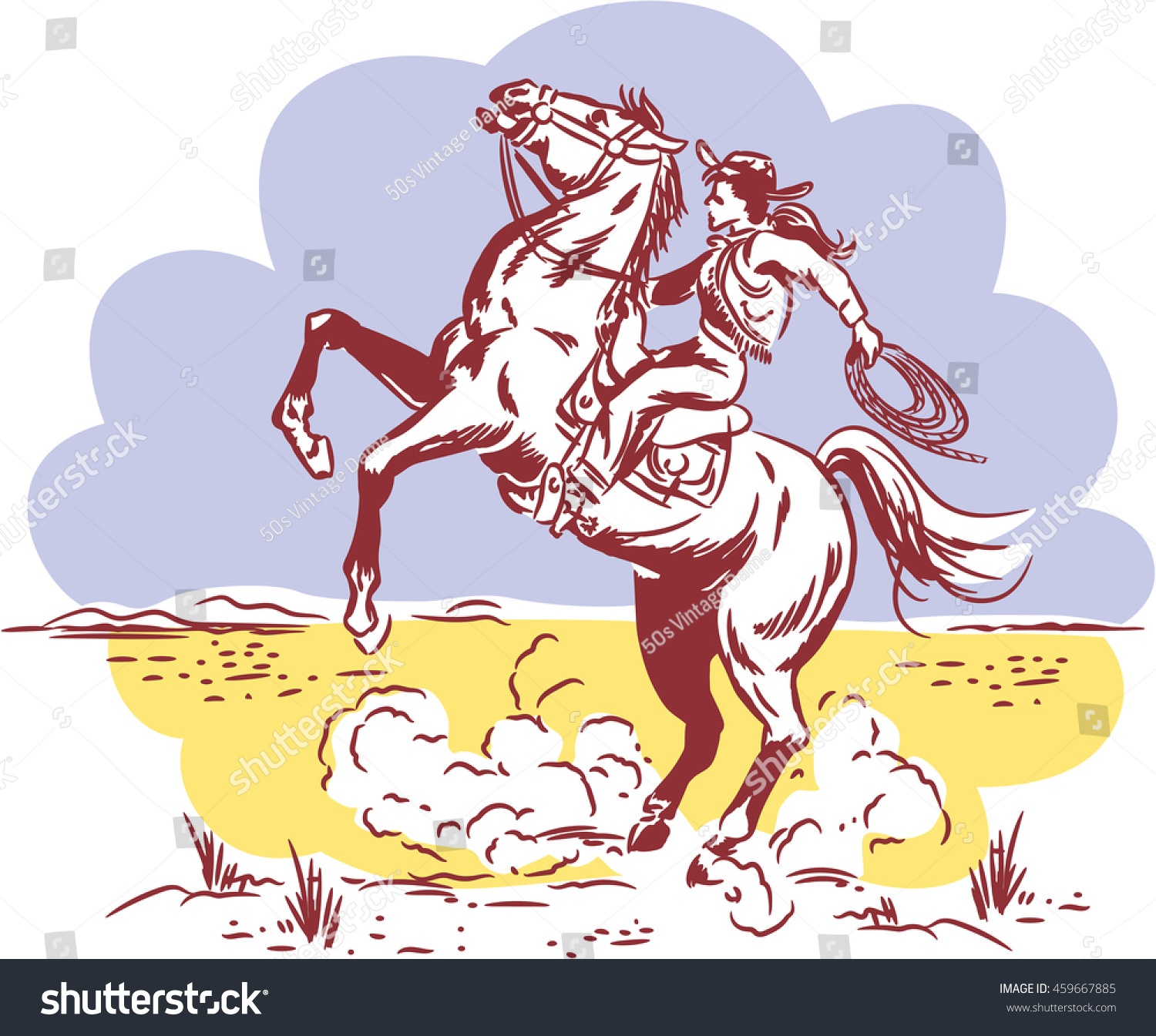 Vintage Wild West Line Drawing Cowgirl Stock Vector 459667885