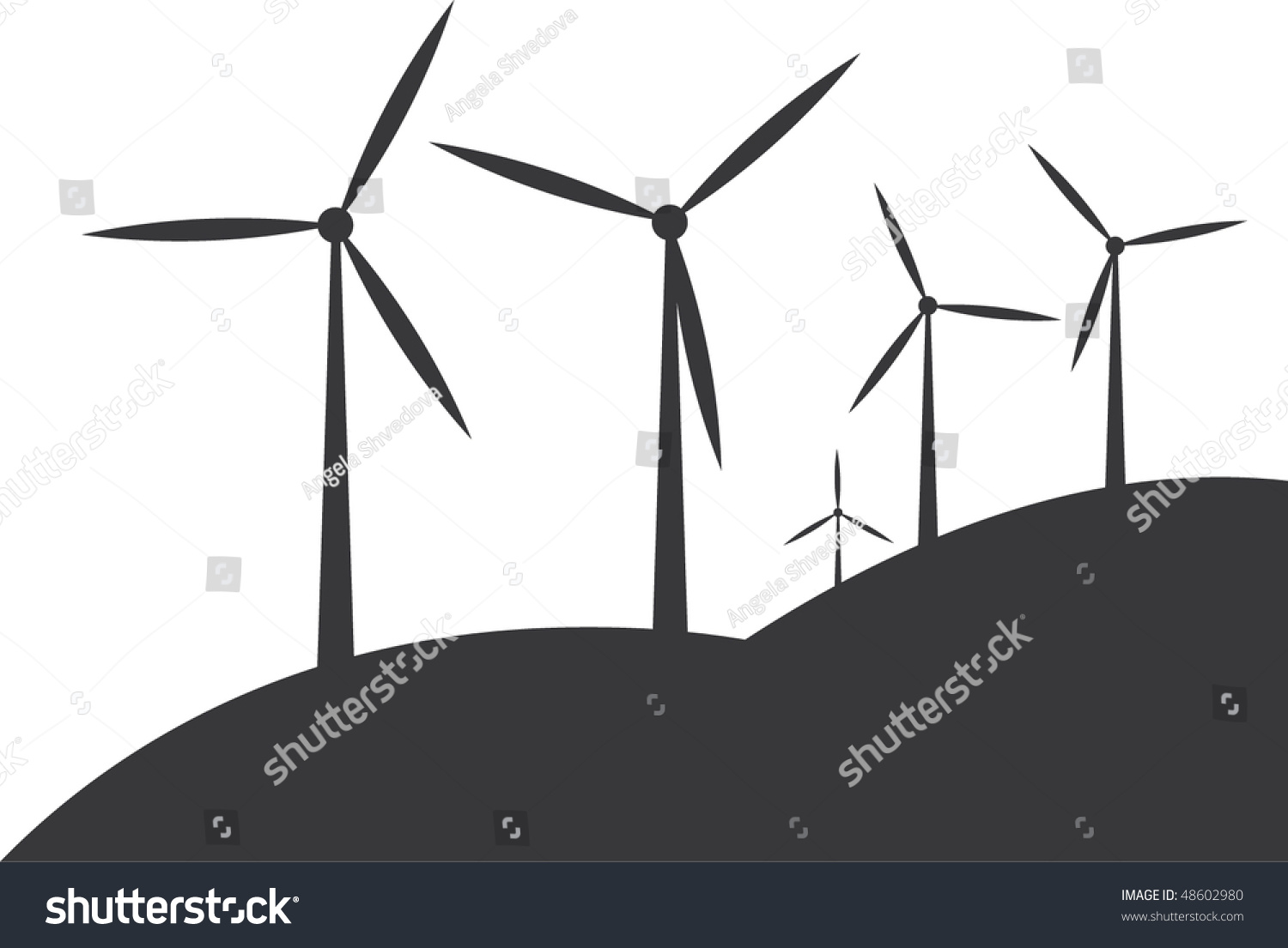 Wind Turbine Silhouettes On White Background Stock Vector Illustration