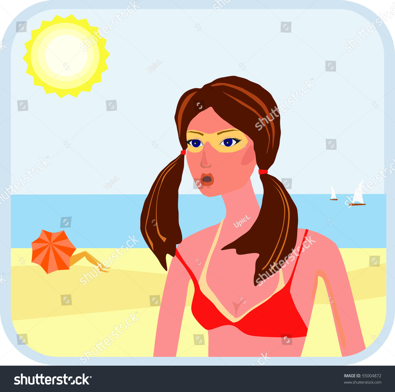 Woman With Skin Sunburn In The Beach Stock Vector Illustration 55004872