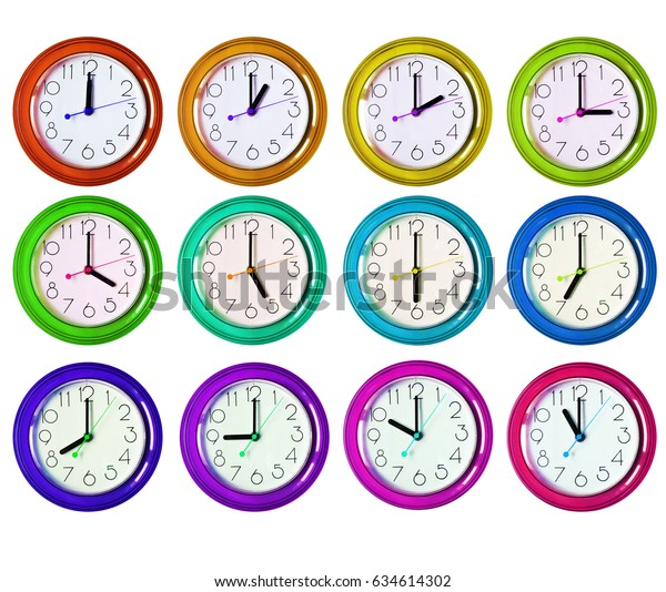 12 Isolated Multicolored Clock Variants Each Stock Illustration ...