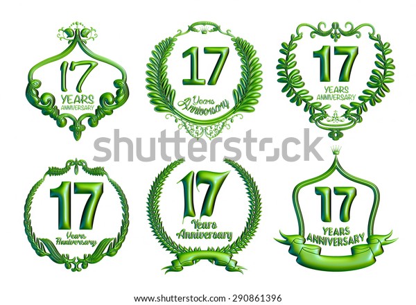 17 Years Anniversary Emblems Set Celebration Stock Illustration ...