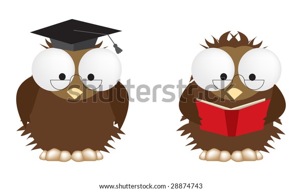 2 Illustrations Studious Owls Fully Editable Stock Illustration ...