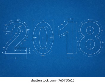 2018 Blueprint Technical Drawing 스톡 일러스트 765730621 | Shutterstock