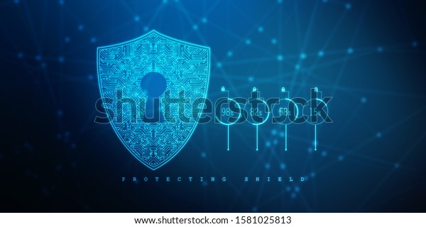 2d Illustration Technology Cyber Security Shield Stock Illustration ...