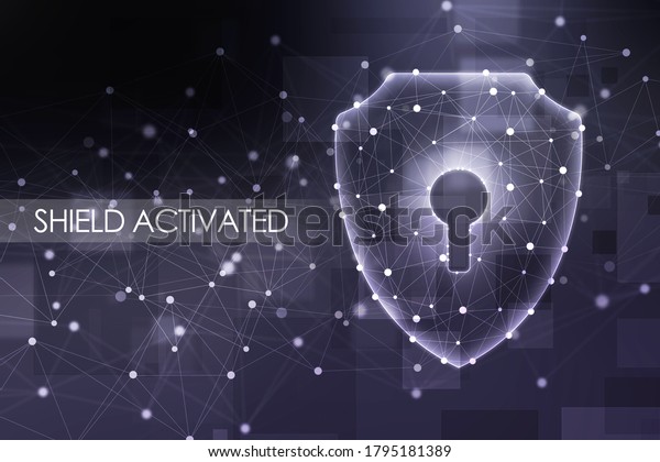 2d Illustration Technology Cyber Security Shield Stock Illustration ...