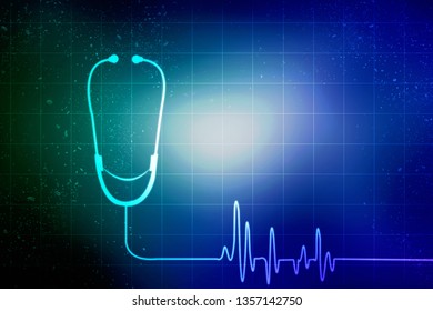 2d Rendering Stethoscope Connected Ecg: ilustrações stock 1448214158 ...