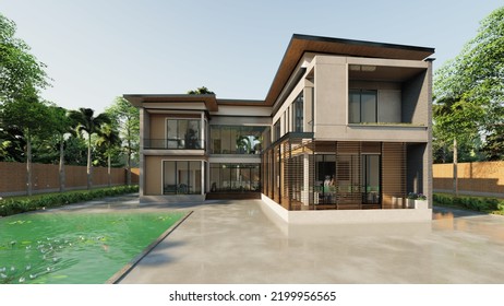 3d Building Rendering Modern House Design Stock Illustration 2199956565 ...