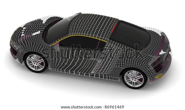 3d Car Wire Model On White Stock Illustration 86961469 | Shutterstock