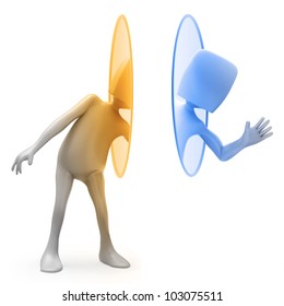 3d Cartoon Character Techy Using Teleportation: ilustrações stock ...