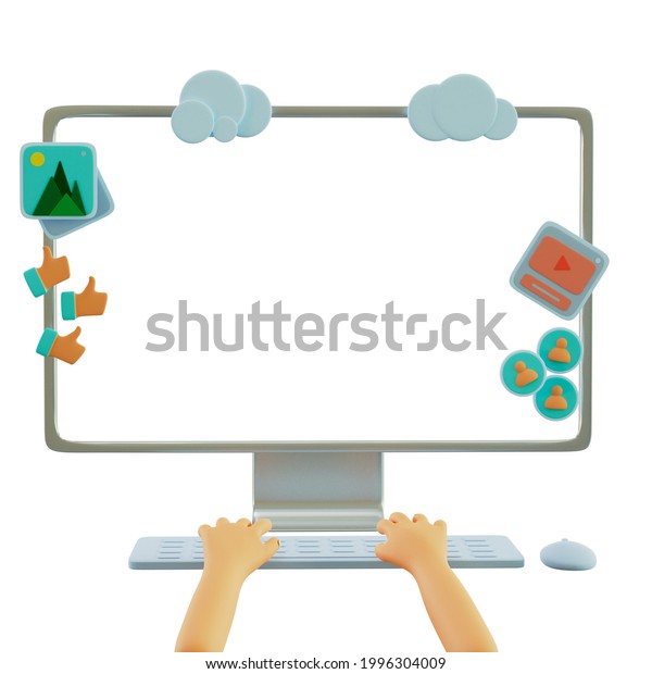 3d Cartoon Hands On Computer Keyboard Stock Illustration 1996304009 ...