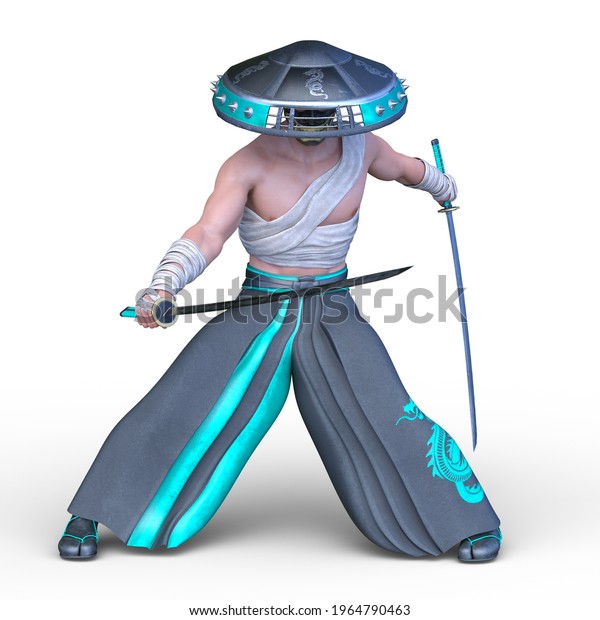 3d Cg Rendering Dual Wield Swordfighter Stock Illustration 1964790463