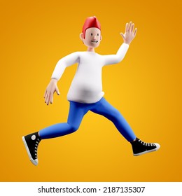 3d Character Boy Running While Waving Stock Illustration 2187135307 ...