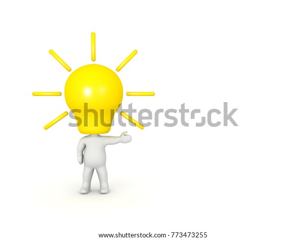 3d Character Lightbulb Head Pointing Right Stock Illustration 773473255 ...