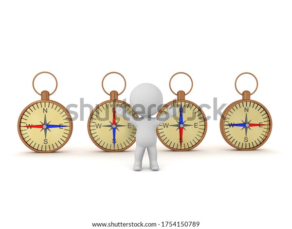 3d Character Many Compasses 3d Rendering Stock Illustration 1754150789 ...