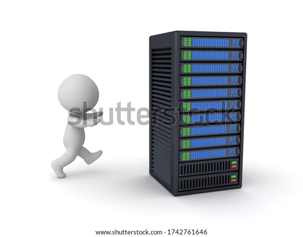 3d Character Running Towards Server Rack Stock Illustration 1742761646 ...