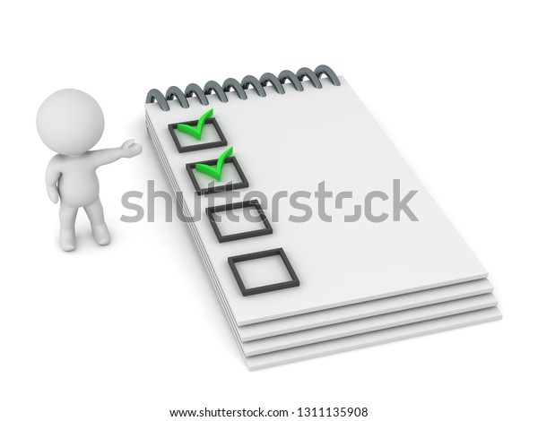 3d Character Showing Notepad Completed Tasks Stock Illustration ...