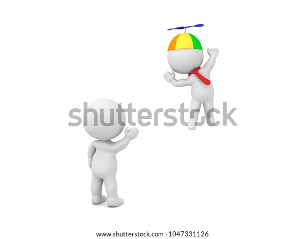 3d Character Wearing Propeller Hat Waving Stock Illustration 1047331126