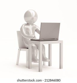 3d Man Working Computer On White Stok İllüstrasyon 123475567 | Shutterstock
