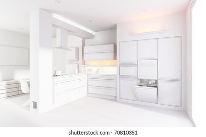 3d Clay Render Modern Kitchen Interior Stock Illustration 70810351 ...