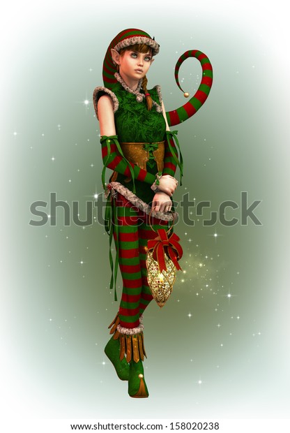 3d Computer Graphics Cute Christmas Elf Stock Illustration 158020238