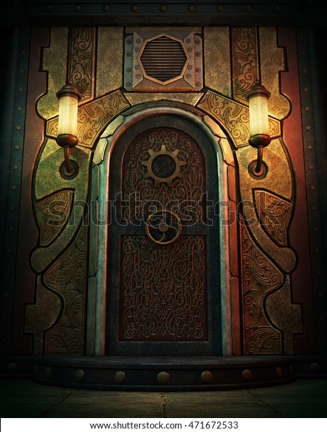 3d Computer Graphics Vault Door Steampunk Stock Illustration 471672533 ...