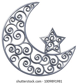3d Crescent Moon Star Scroll Floral: ilustración de stock 1009891999 ...