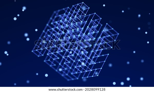 3d Cube Structure Connected Dots Lines Stock Illustration 2028099128 ...