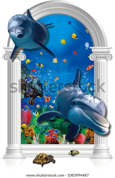 3d Dolphins Out Window Stock Illustration 1083994487 | Shutterstock
