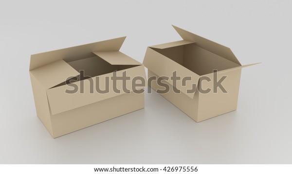3d Empty Brown Cardboard Boxes Opened Stock Illustration 426975556 ...