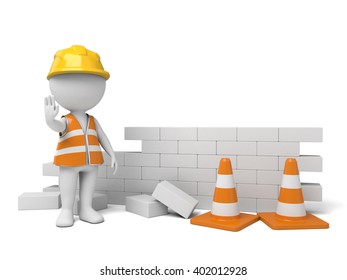 3d Guy Construction Warning Stock Illustration 402012928