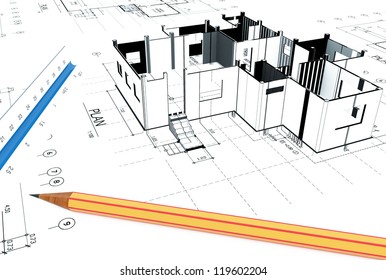 3d Home Plot Plan White Background Stock Illustration 119602204 ...
