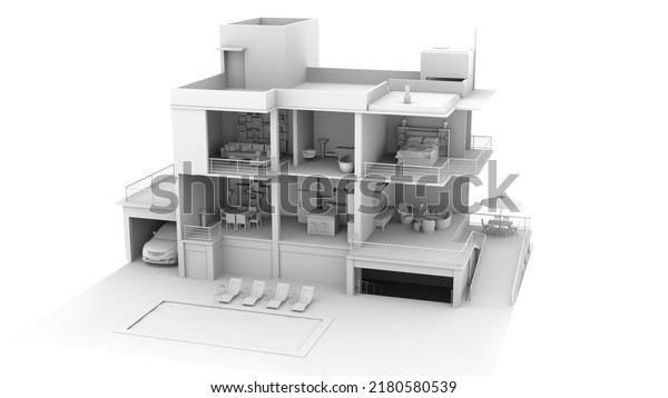 3d House Cross Section Render Stock Illustration 2180580539 | Shutterstock