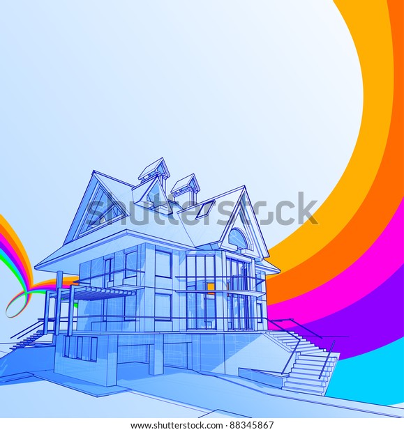 3d House Vector Technical Draw Bitmap Stock Illustration 88345867 ...