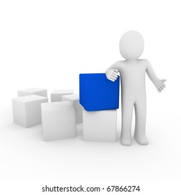 3d Human Cube Box Blue White Stock Illustration 68358409